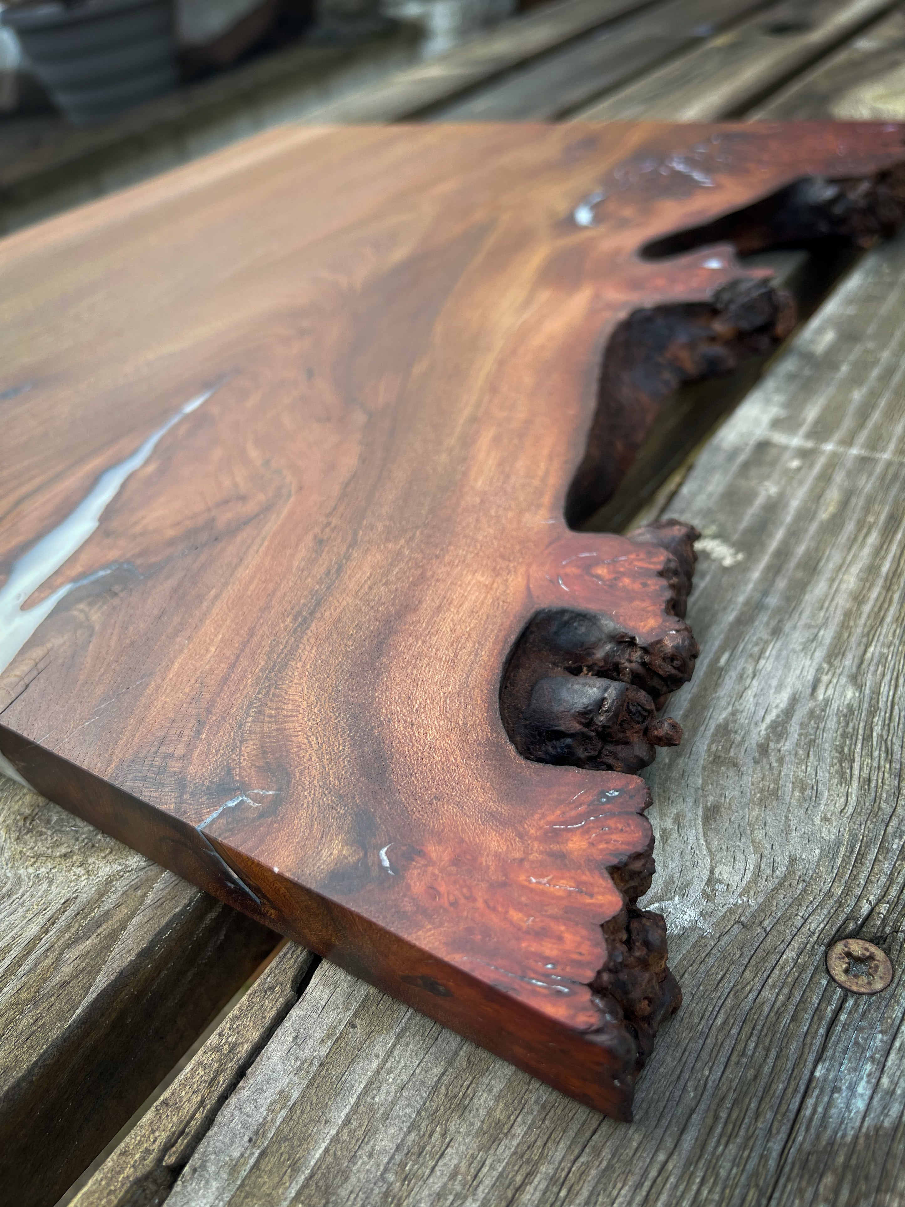 Large Wych Elm Burl and Pearl White Epoxy Resin Charcuterie Board – orchardprojectco